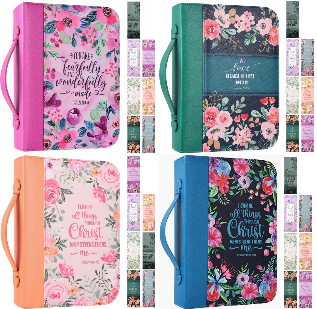 Bible Cover Case Floral With Pen Holder, Matched Bookmarks, Pockets and ...