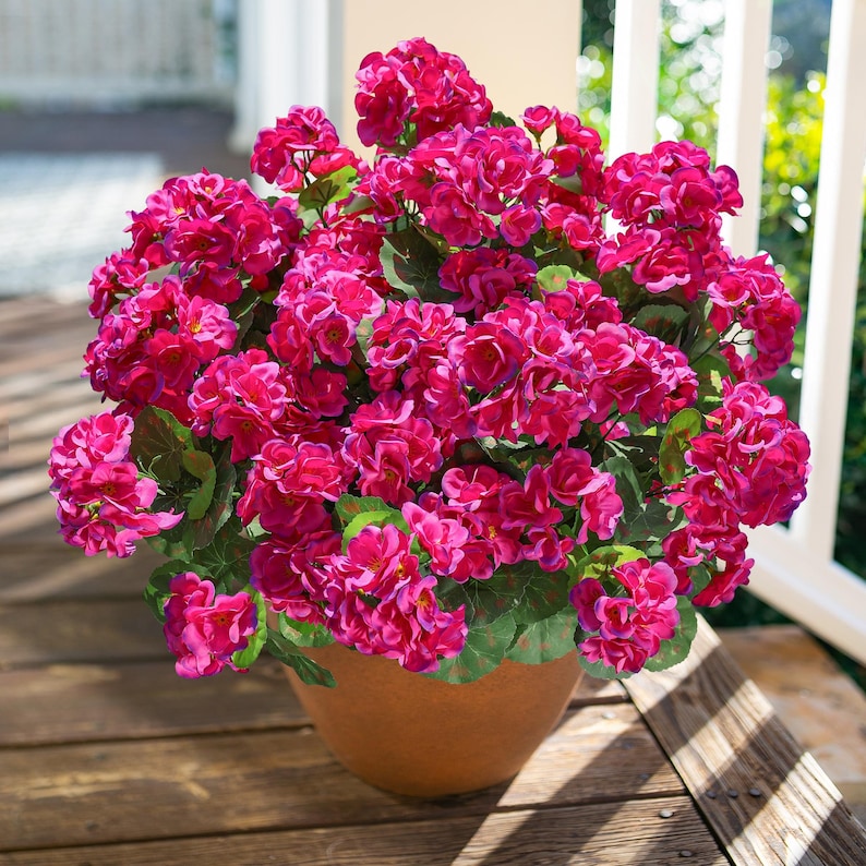 6 Bundles Artificial Geranium Flowers, UV Resistant Faux Plants Outdoor ...