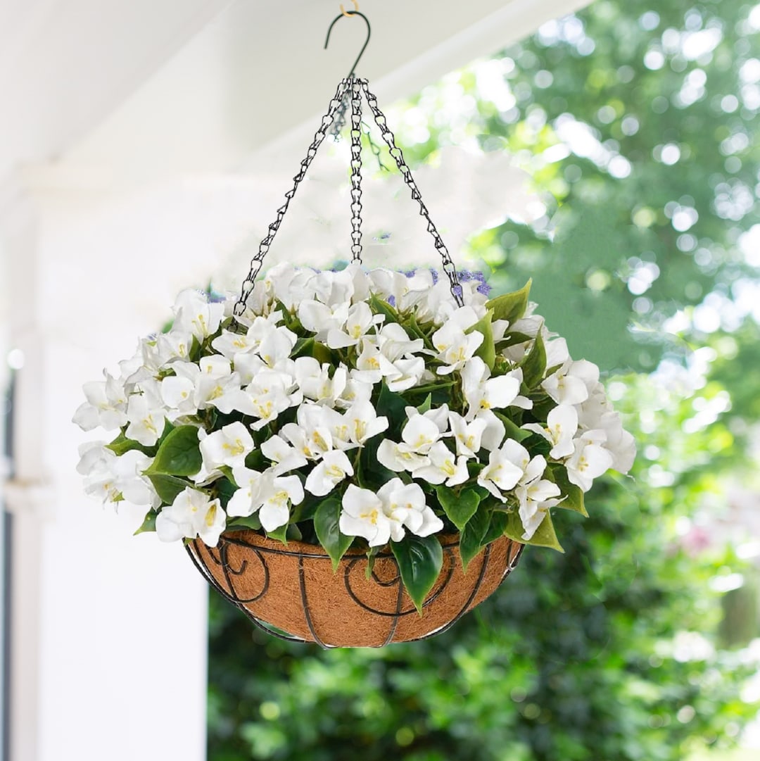 Artificial Faux Outdoor Hanging Flowers Plants Basket for Spring Summer ...
