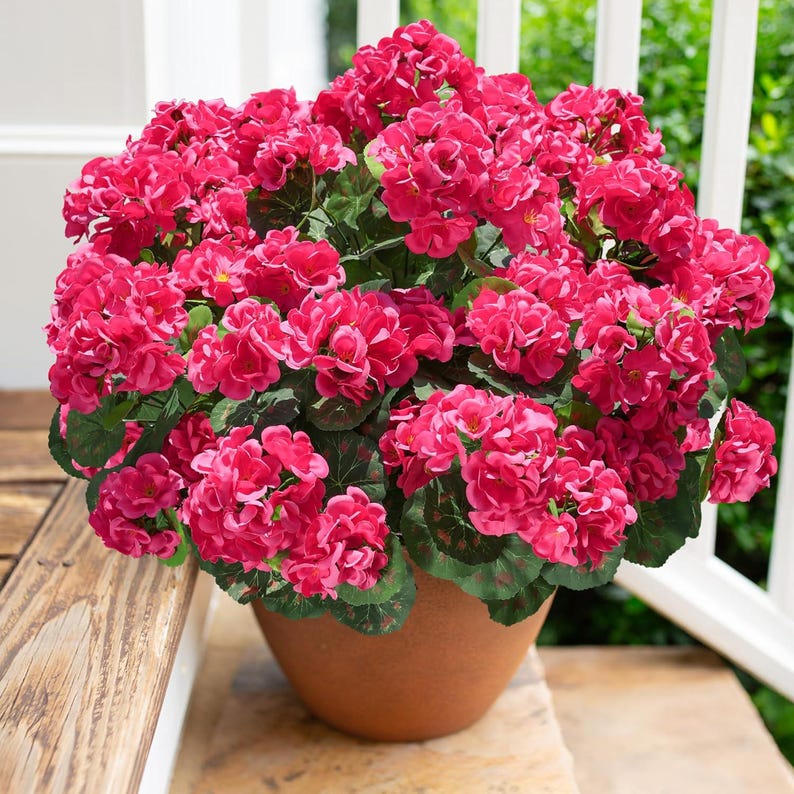 6 Bundles Artificial Geranium Flowers, UV Resistant Faux Plants Outdoor ...