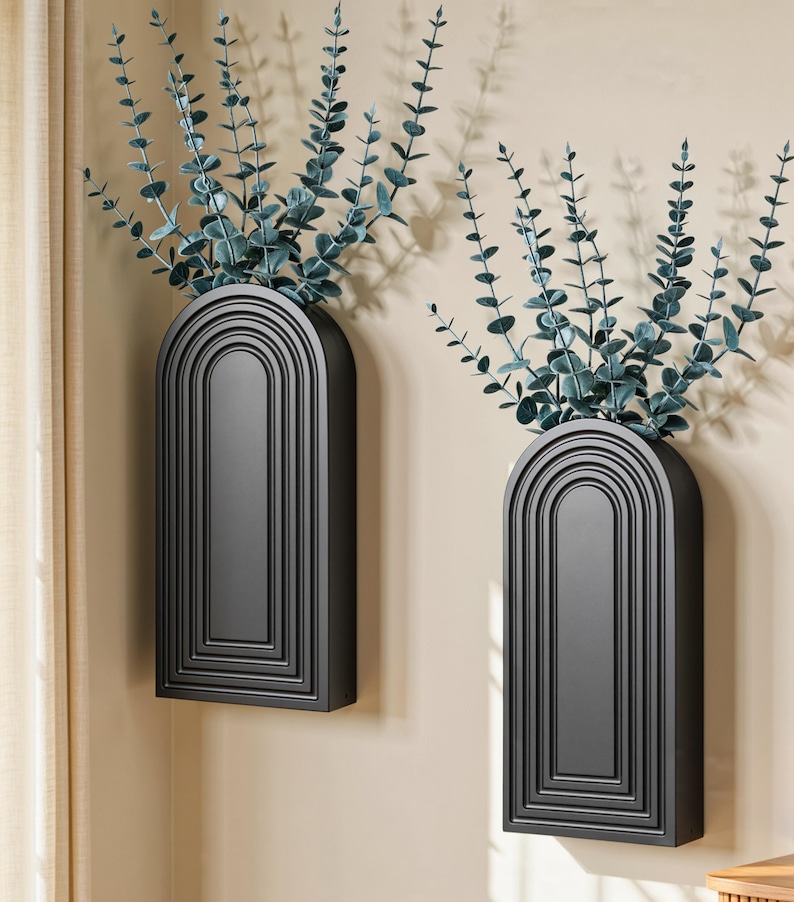 2 Pack Wooden Wall Vases With 2 Bundles Faux Eucalyptus/dry Plants - Etsy