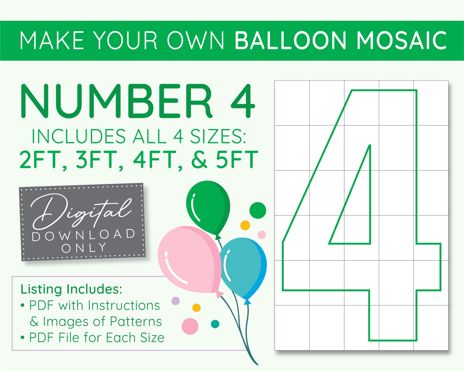 Number 4 Balloon Mosaic Template Free Portal Tutorials