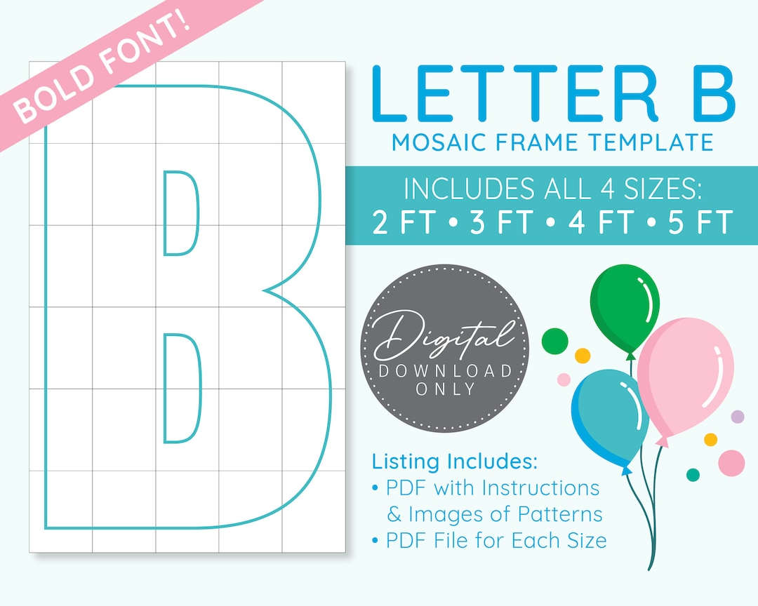 Letter B Mosaic Digital Template - 2 Ft, 3 Ft, 4 Ft, 5 Ft, Balloon ...