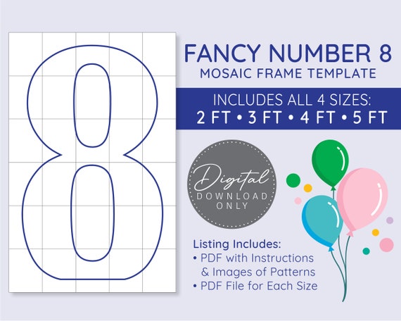 Fancy Number 8 Mosaic Digital Template 2 Ft 3 Ft 4 Ft 5 - Etsy