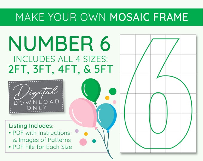 Number 6 Balloon Mosaic Template, Digital Download, 2 Ft, Number Six ...
