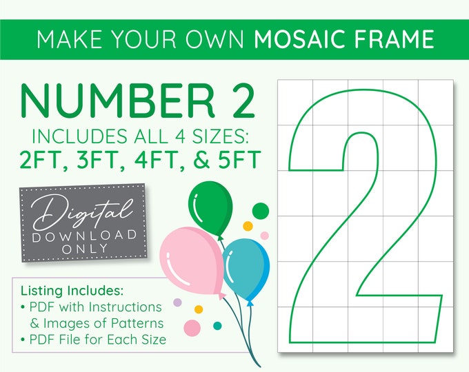 Number 2 Balloon Mosaic Template, Digital Download, 2 Ft, Number Two ...