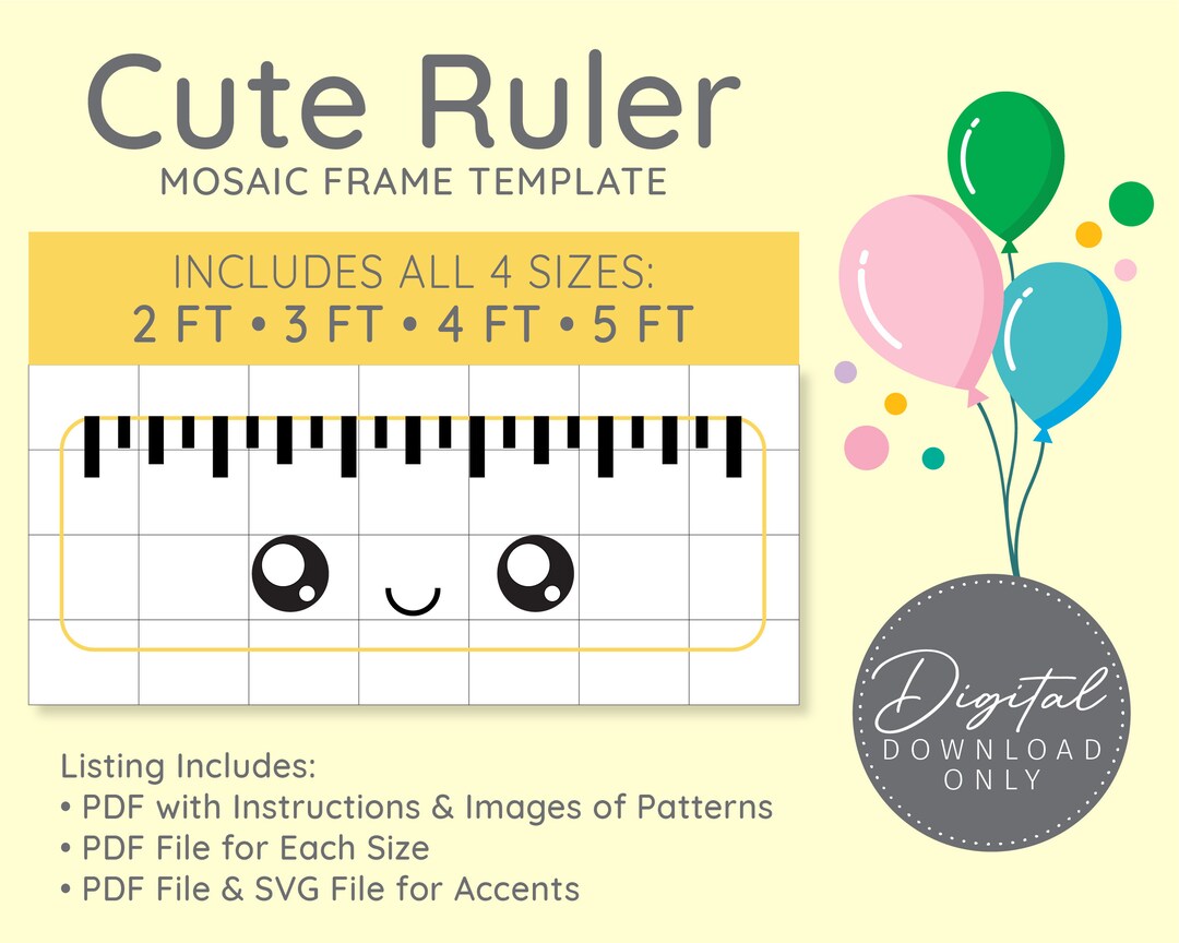 Cute Ruler Mosaic Digital Template - 2 Ft, 3 Ft, 4 Ft, 5 Ft, Ruler ...