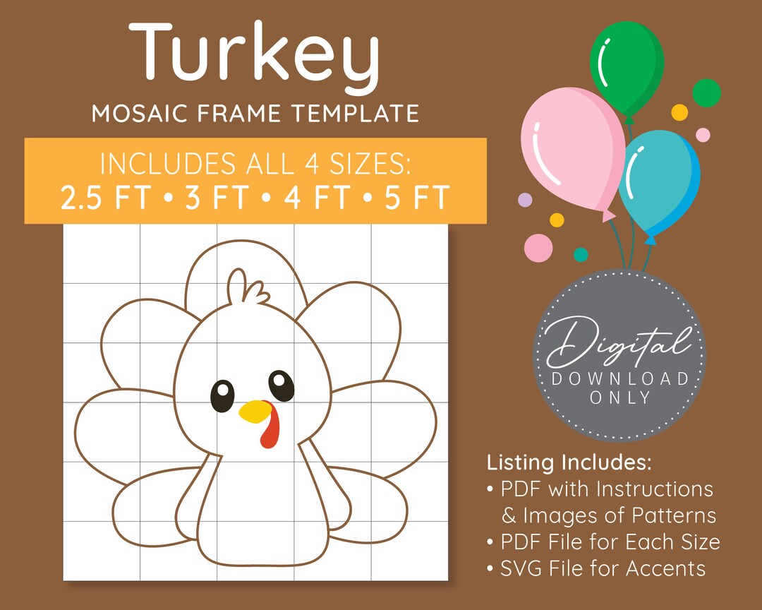 Turkey Mosaic Digital Template - 2.5 Ft, 3 Ft, 4 Ft, 5 Ft, Turkey ...