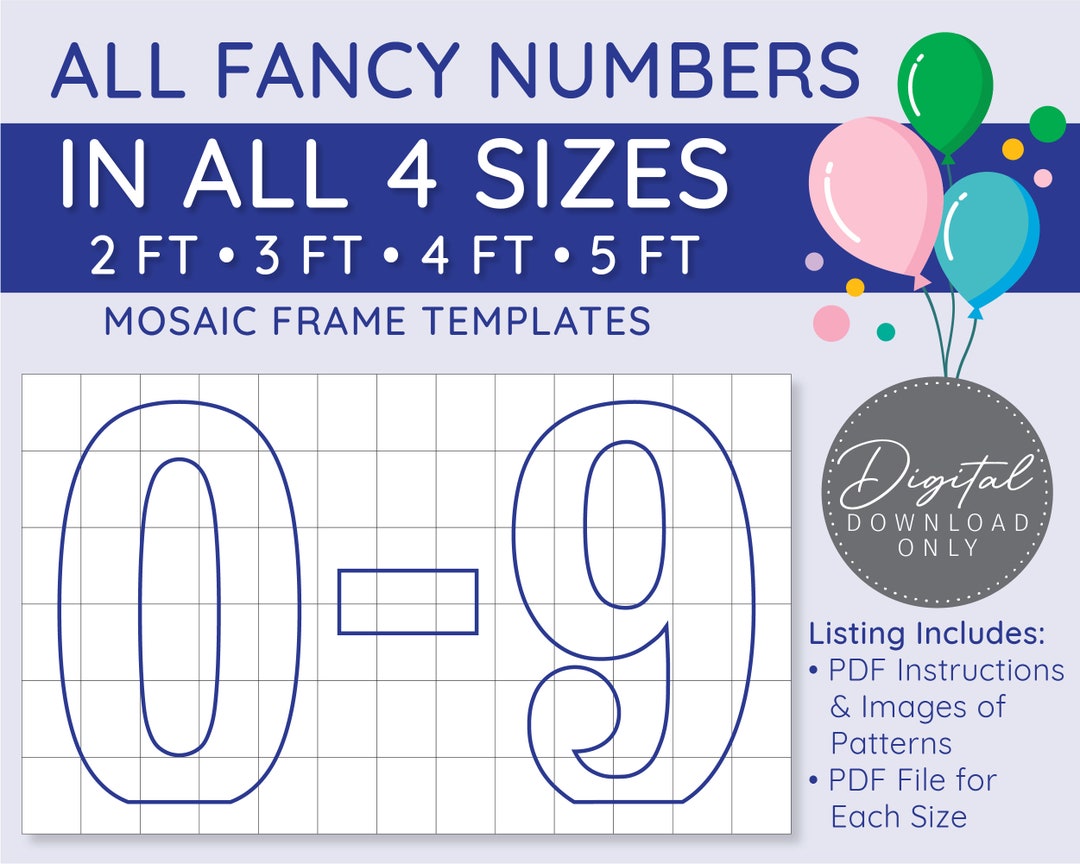 All Fancy Numbers 0-9 All Sizes Mosaic Digital Templates - 2 Ft, 3 Ft ...