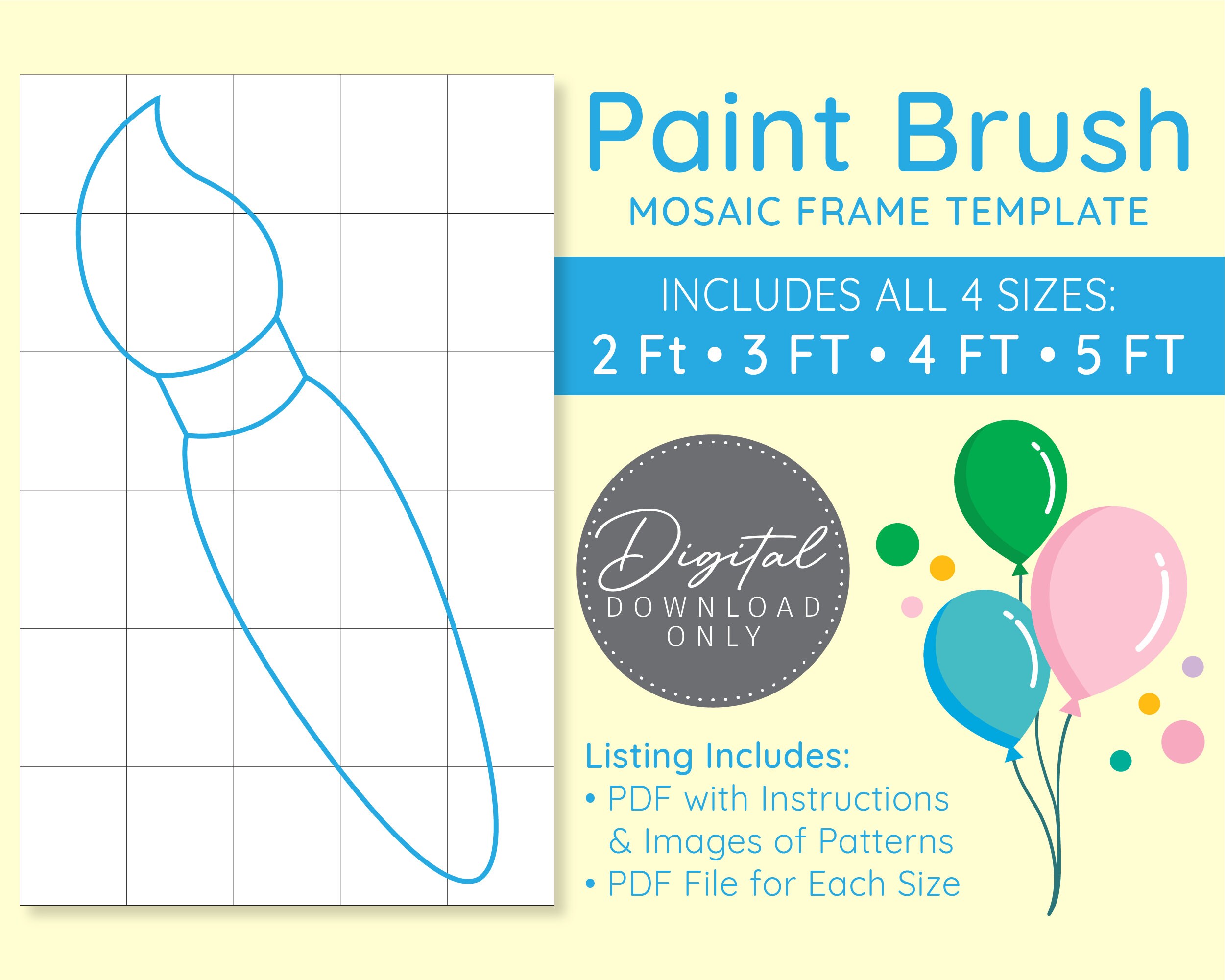 Paint Brush Mosaic Digital Template - 2 Ft, 3 Ft, 4 Ft, 5 Ft, Paint ...