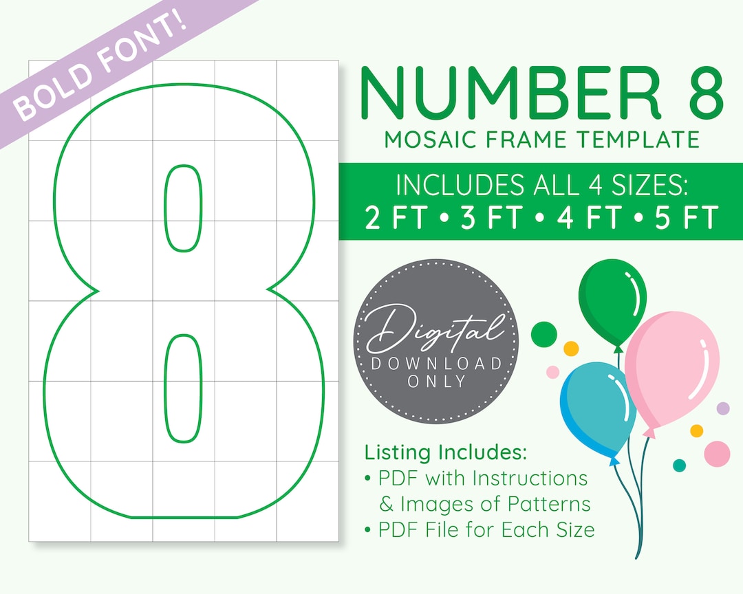 Number 8 Mosaic Digital Template - 2 Ft, 3 Ft, 4 Ft, 5 Ft, Balloon ...