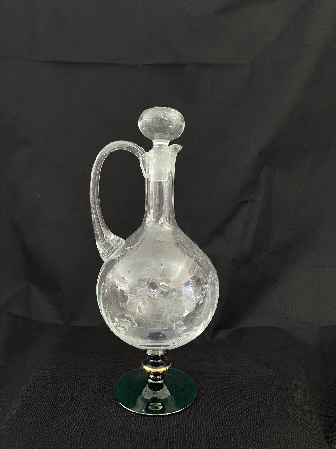 Antique Etched Glass Ewer, Art Deco Decanter With Stopper - Etsy UK