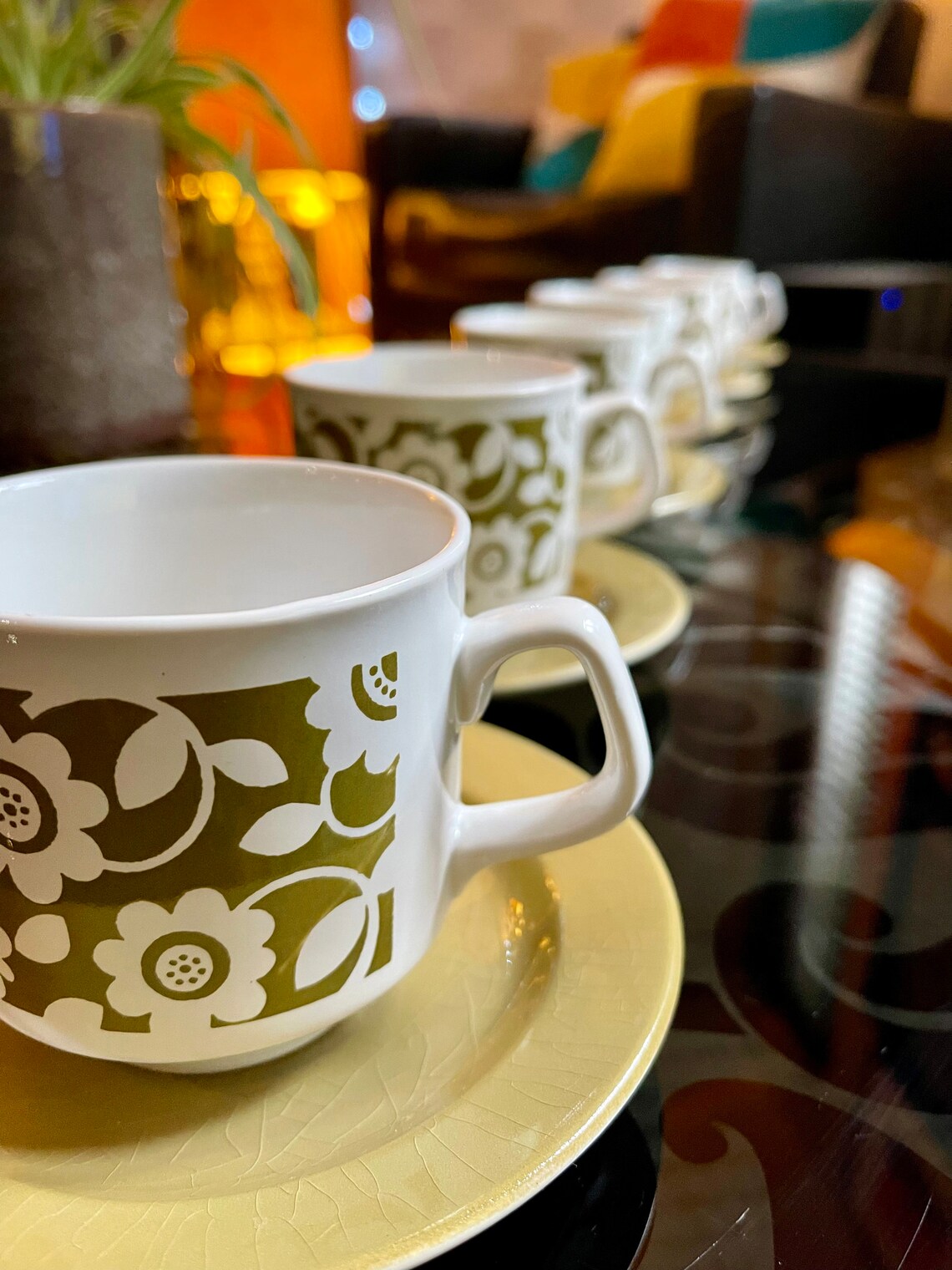 Six Retro Tams England Tea Cups and Saucers With Retro Floral Two Tone ...
