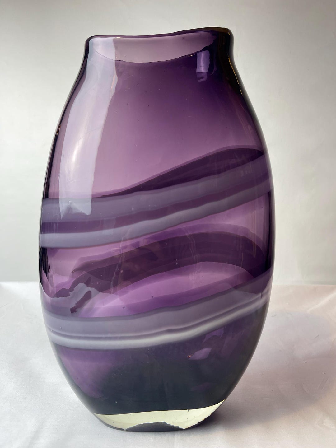 Large Mid Century Amethyst Mouth Blown Art Glass Vase, Impressive ...