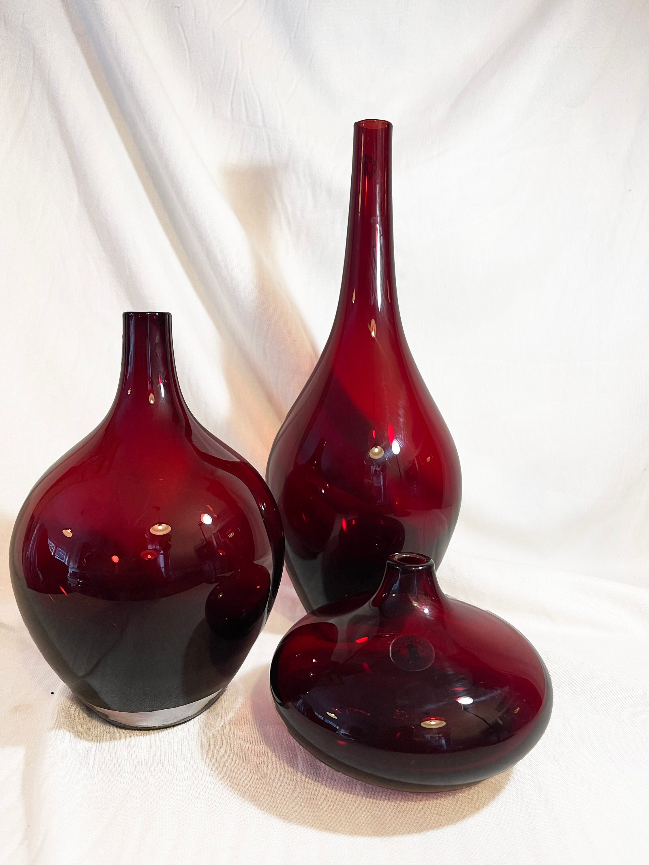 Small, Medium and Large Trio of Vintage Ikea "salong" Ruby Glass Vases ...