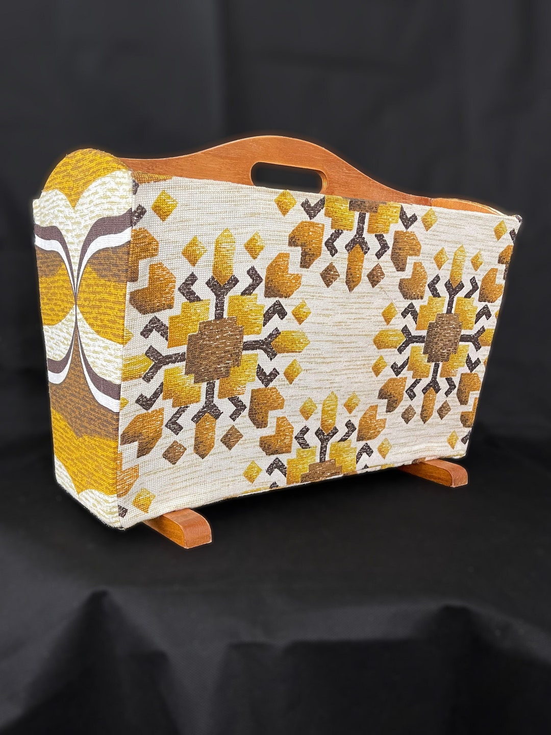 Vintage Mid Century Magazine Rack With 1970's Fabric Decoupage Pattern ...