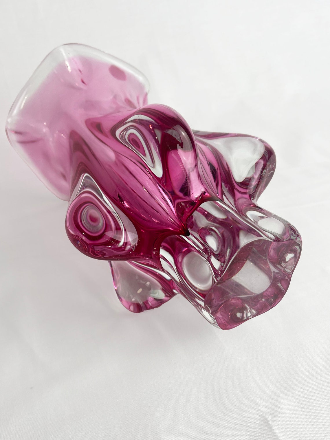 Mid Century Czech Art Glass Vase by Chrisbka. Vintage Rose Pink Cased ...