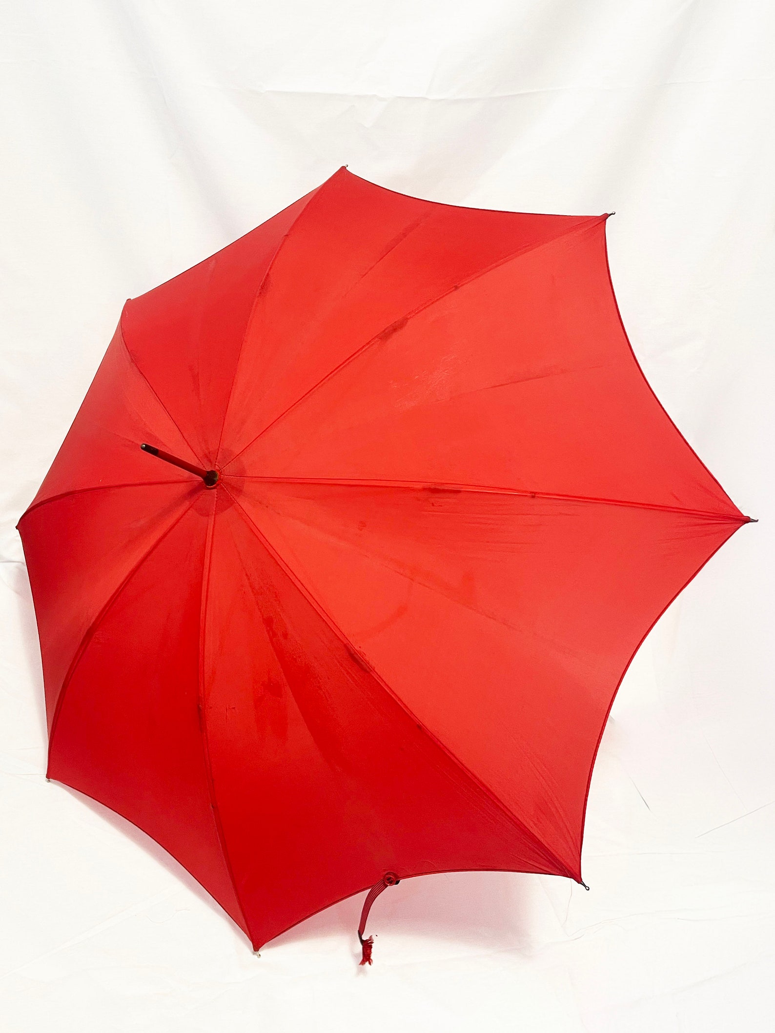 Mid Century Vintage Bright Red Umbrella/parasol With Bamboo and Red ...