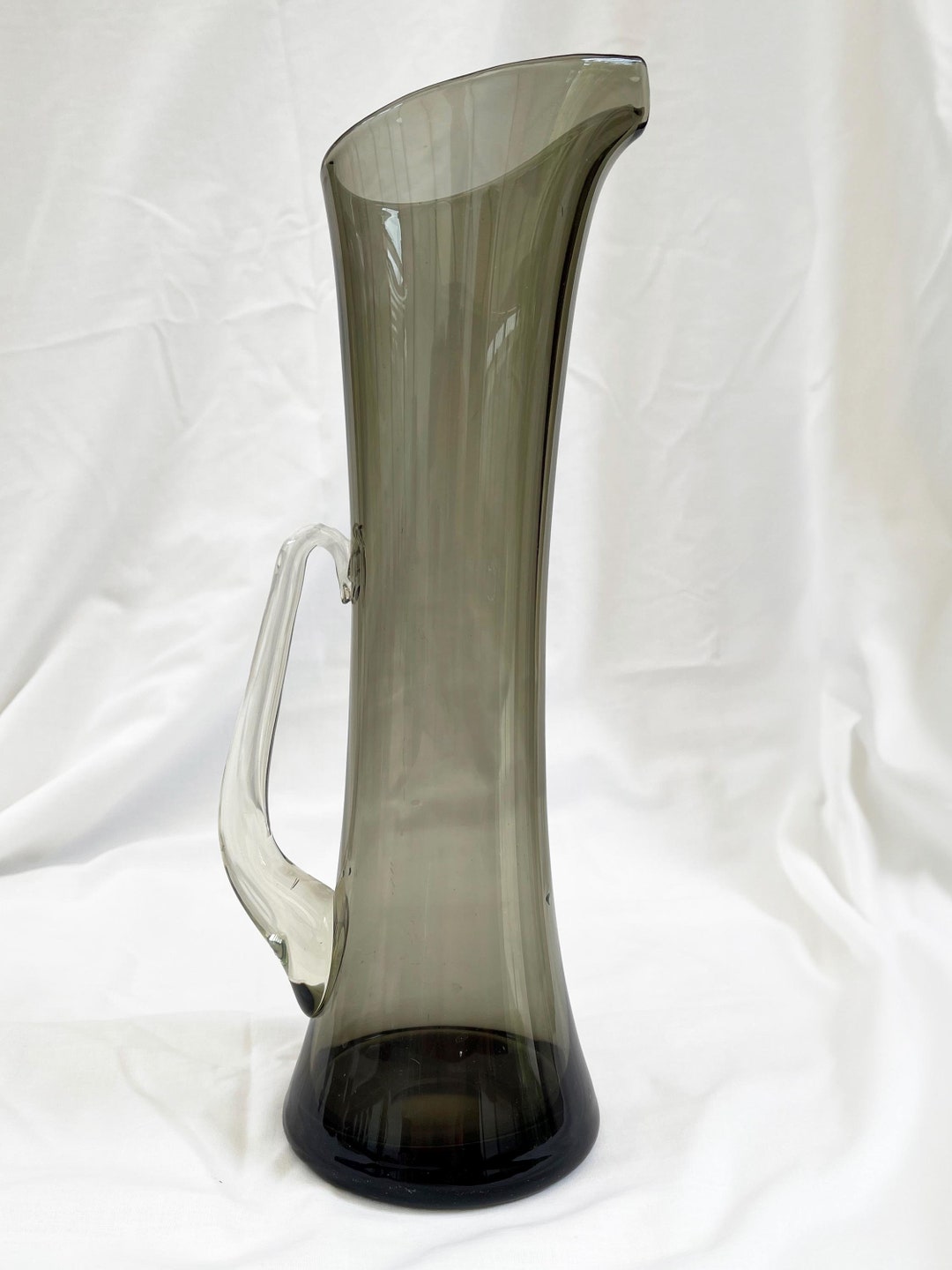 Large Vintage Mid Century Bischoff Smoked Glass Pitcher Jug Vase ...