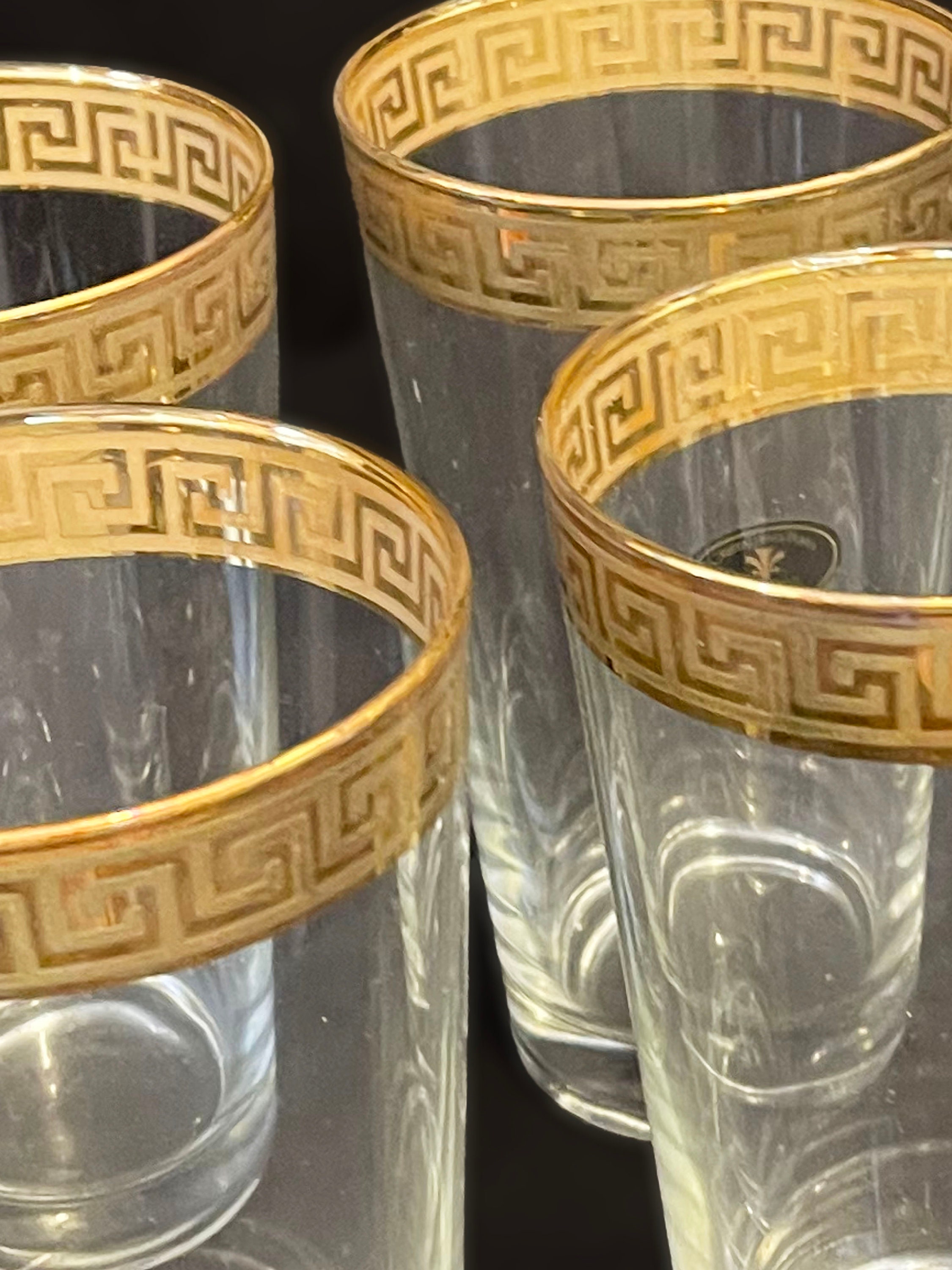 Six Vintage 24k Gold Rim Greek Key Design Italian Cristalleria Fumo ...