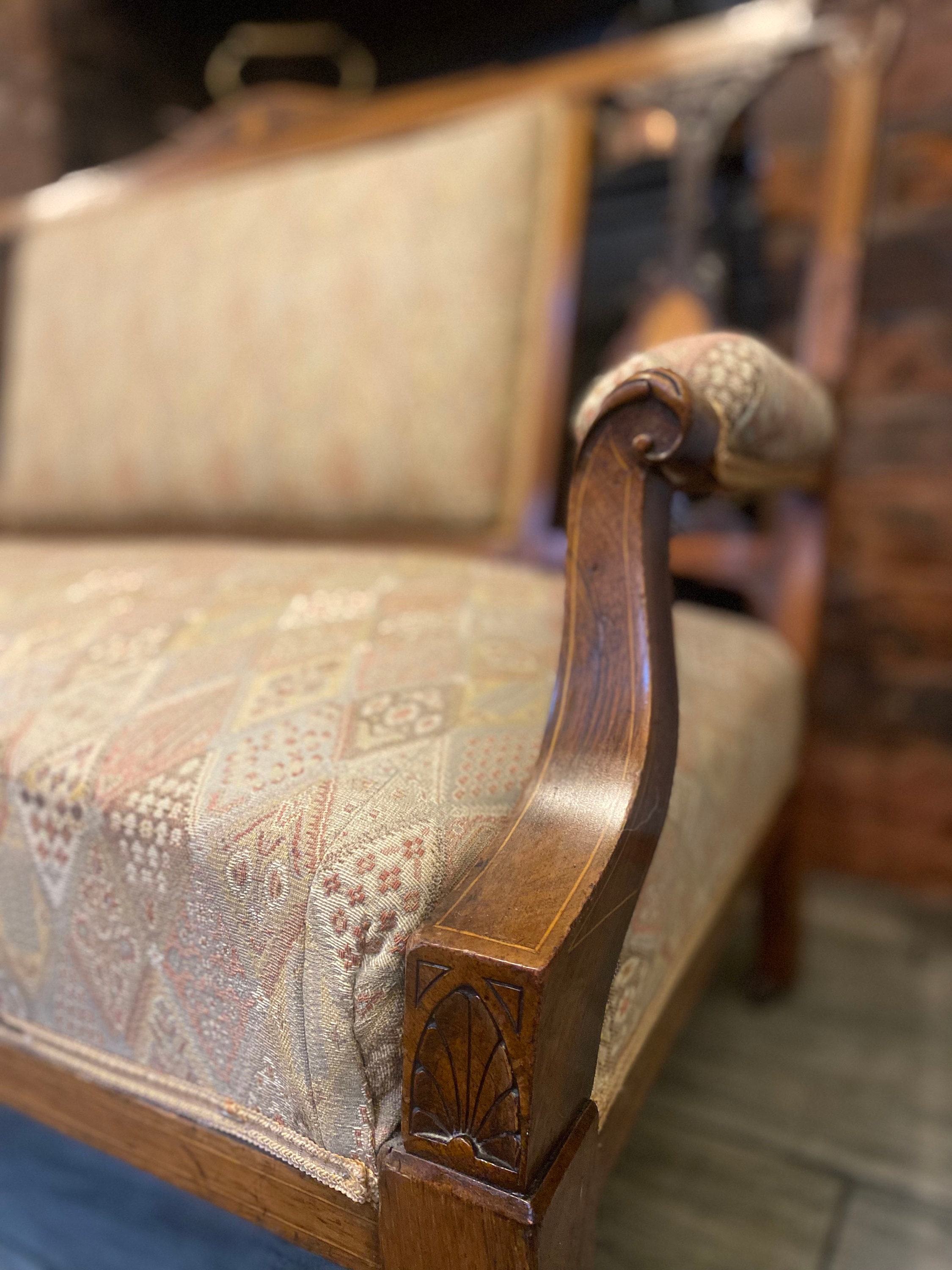 Arts and Crafts Victorian Wooden Sofa With Inlaid Details Finished in ...
