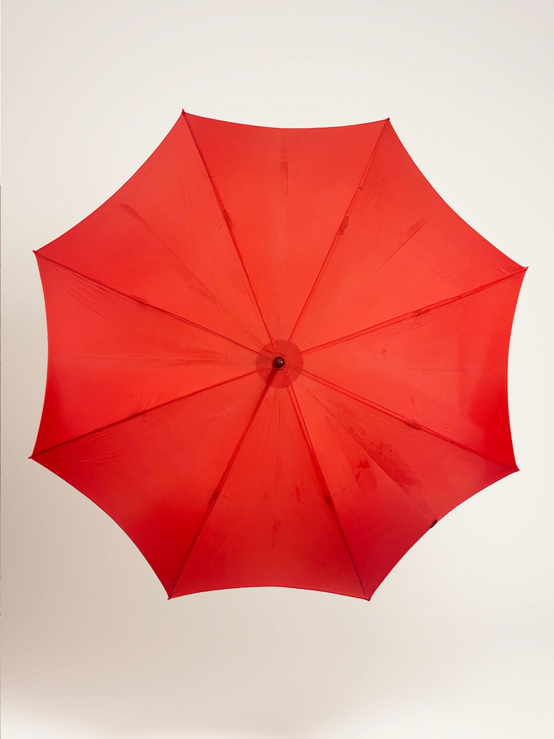 Mid Century Vintage Bright Red Umbrella/parasol With Bamboo and Red ...