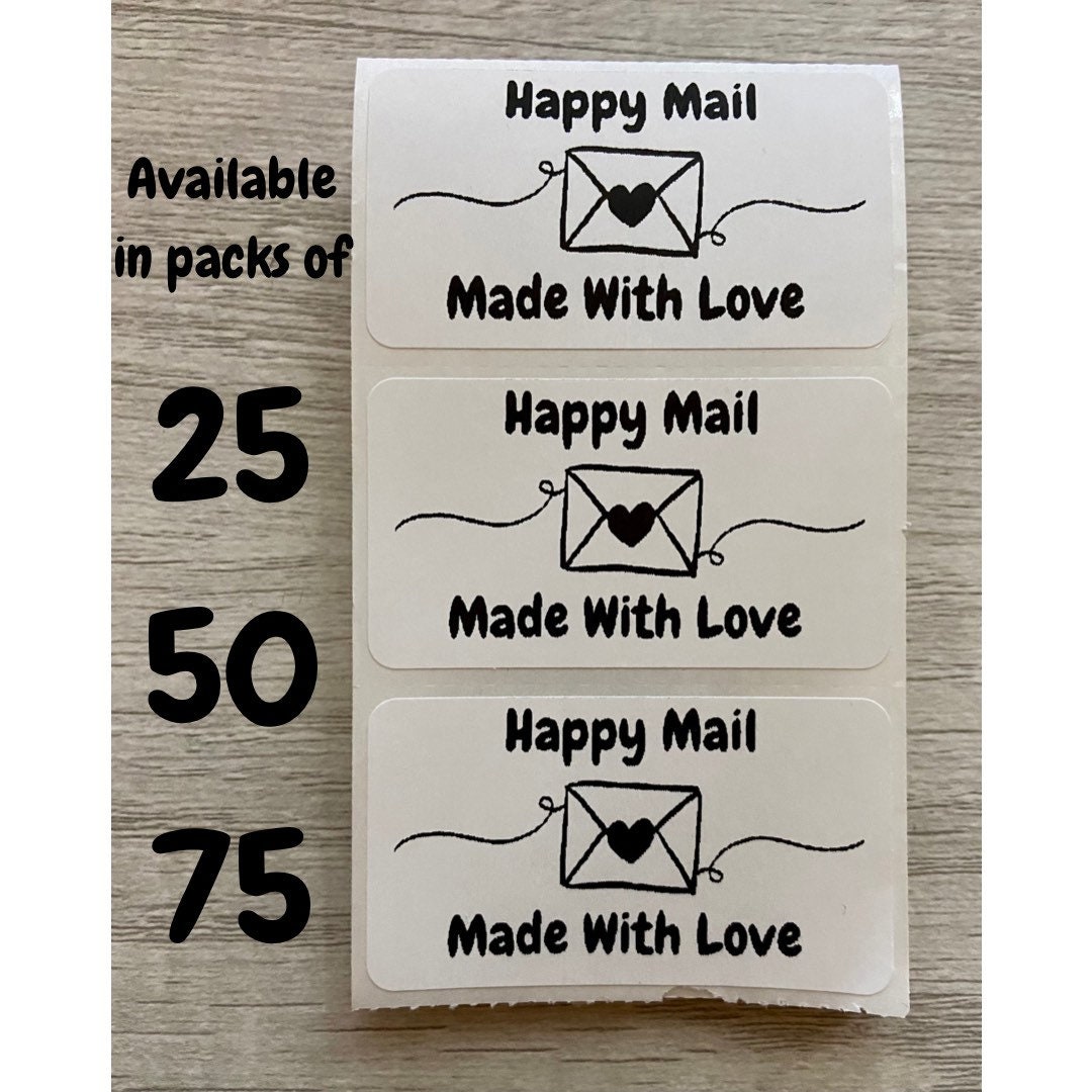 Happy Mail Pack of 25, 50, or 75 Packaging Labels. 2.25 X 1.25 Inches ...