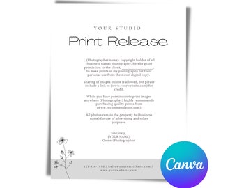 Photographer Print Release Canva Template, Boho Aesthetic Photography ...