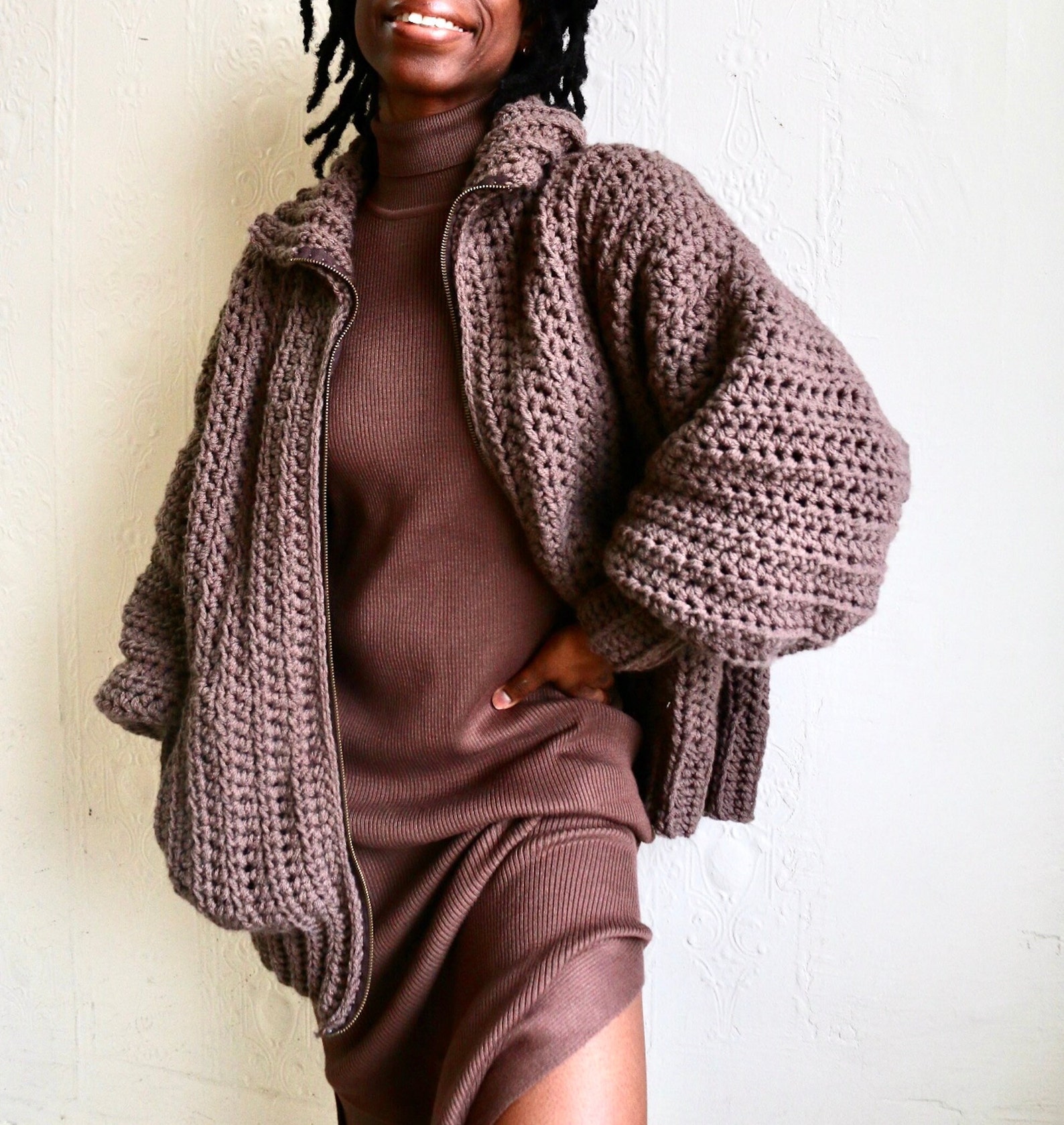 Crochet Jacket Pattern With Pockets | Modern Zipper Coat (digital PDF ...