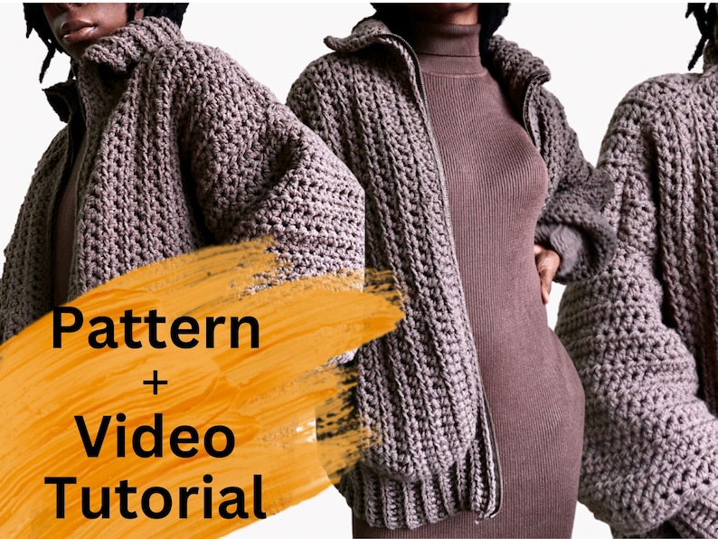 Crochet Jacket Pattern With Pockets | Modern Zipper Coat (digital PDF ...