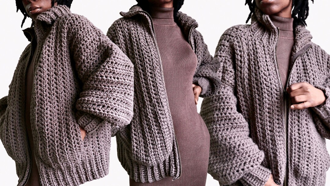 Crochet Jacket Pattern With Pockets | Modern Zipper Coat (digital PDF ...