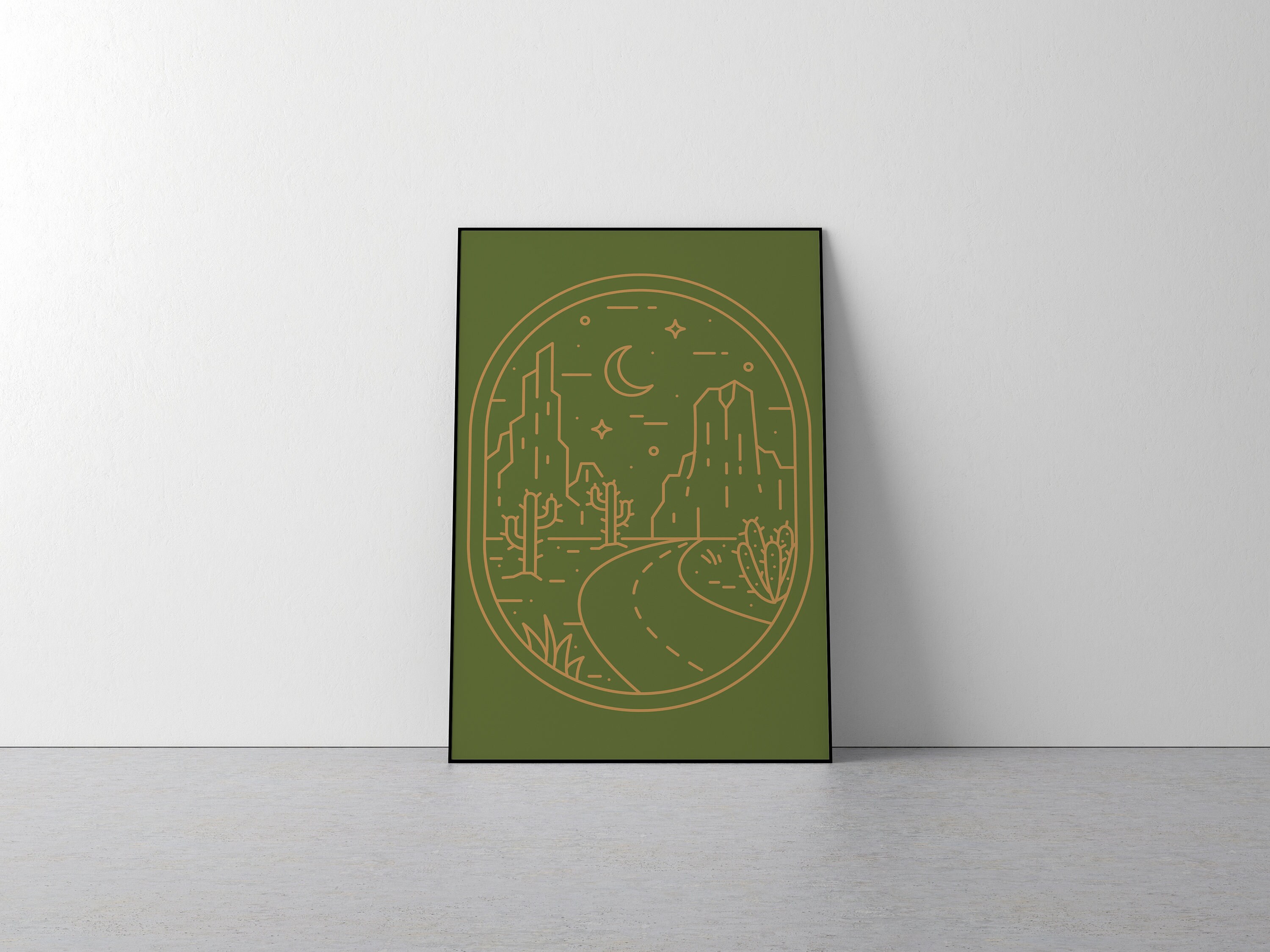 Boho Desert Wall Art Downloadable Poster | Cactus Road Moon Stars Night ...