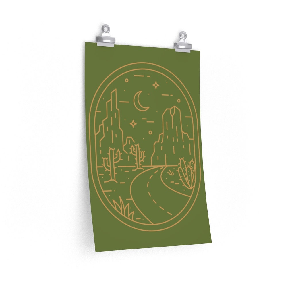 Boho Desert Wall Art Downloadable Poster | Cactus Road Moon Stars Night ...
