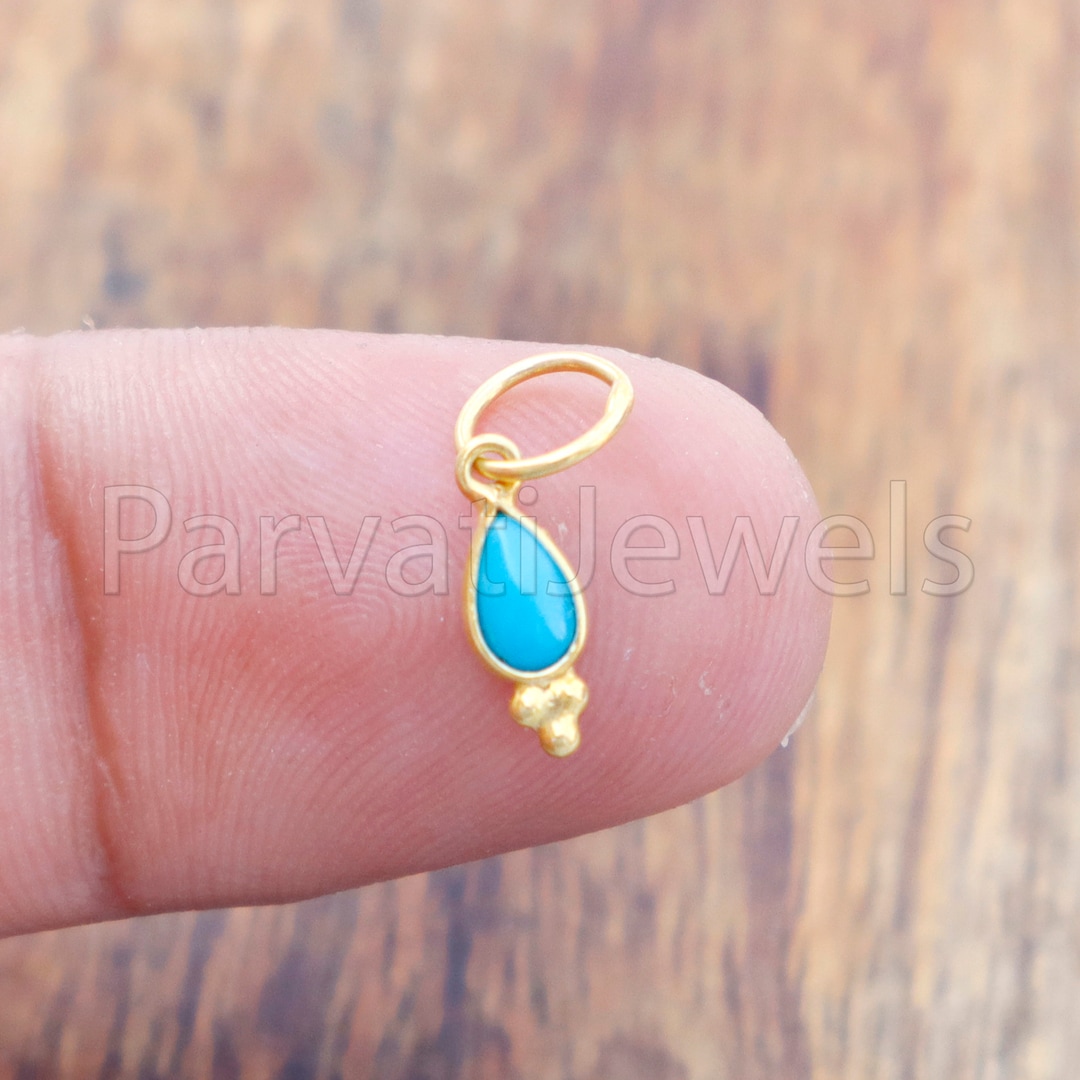 Natural Sleeping Beauty Turquoise 18K Gold Charm Pendant, Handmade Gold ...