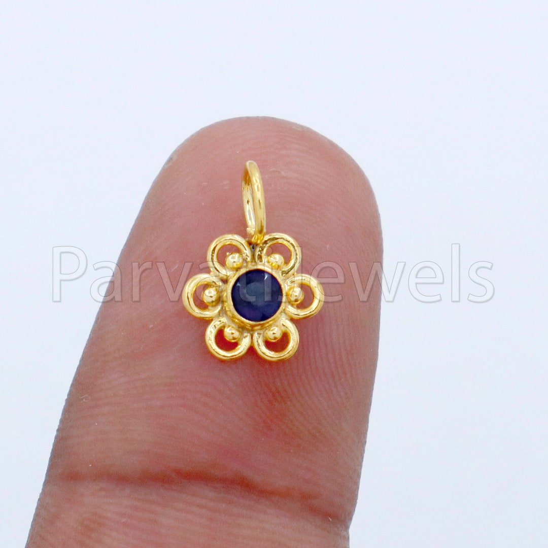 Natural Sapphire Charm, 18k Solid Gold Charm, Handmade Gold Charm ...