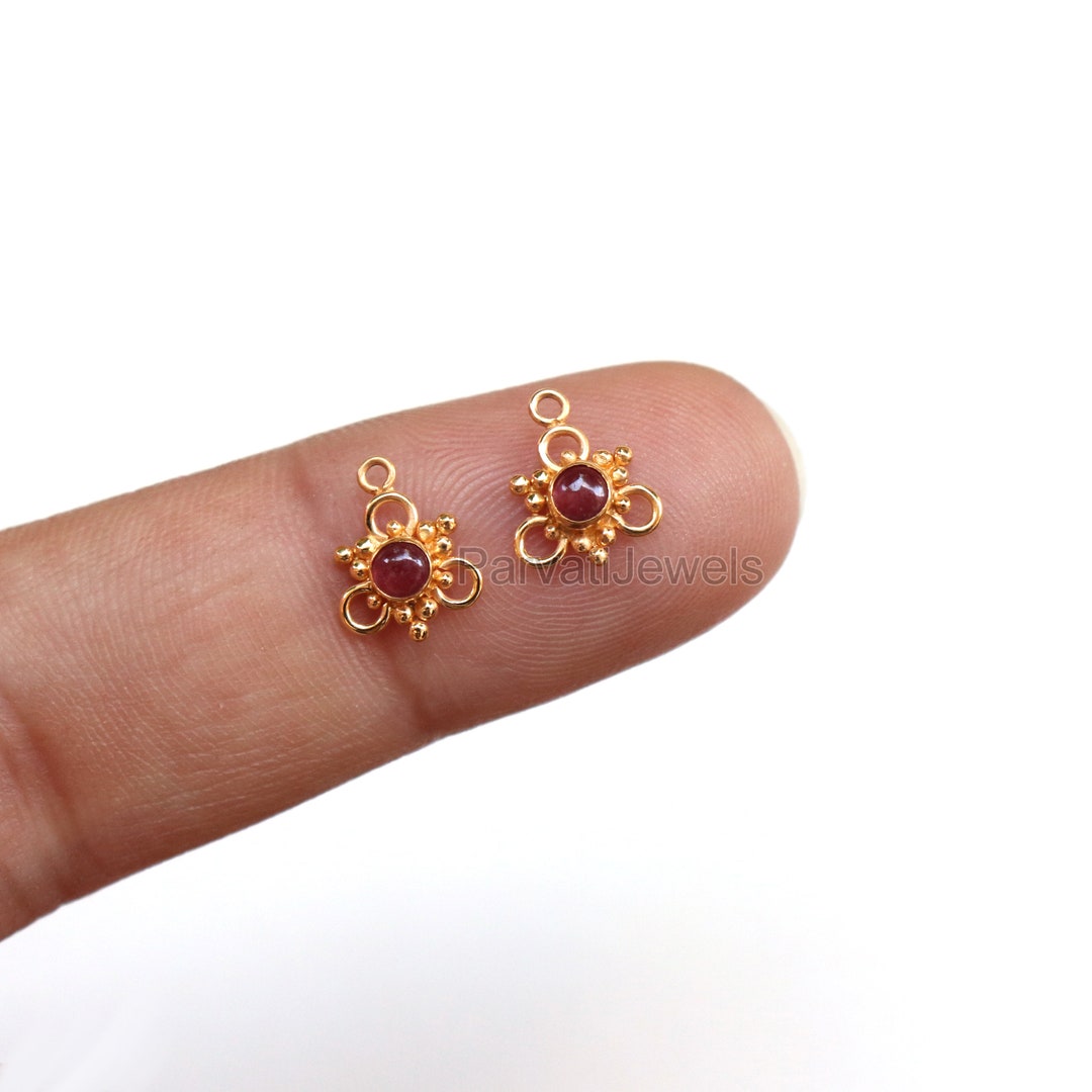 1 Pair Natural Ruby Charm, 18k Solid Gold Charm, Handmade Gold Charm ...