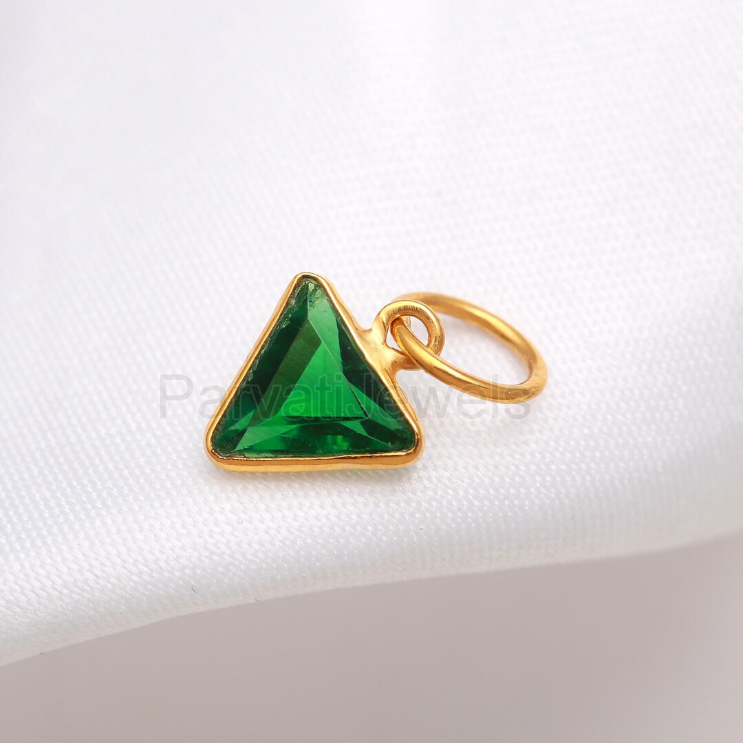 Emerald Charm, 18k Solid Gold Charm, Gold Charm, Lab Created Emerald ...