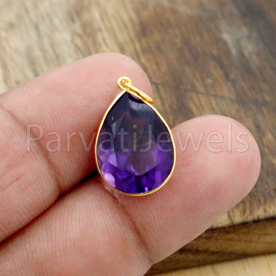Amethyst Charm, 18k Solid Gold Charm, Natural Amethyst Charm, Gold ...