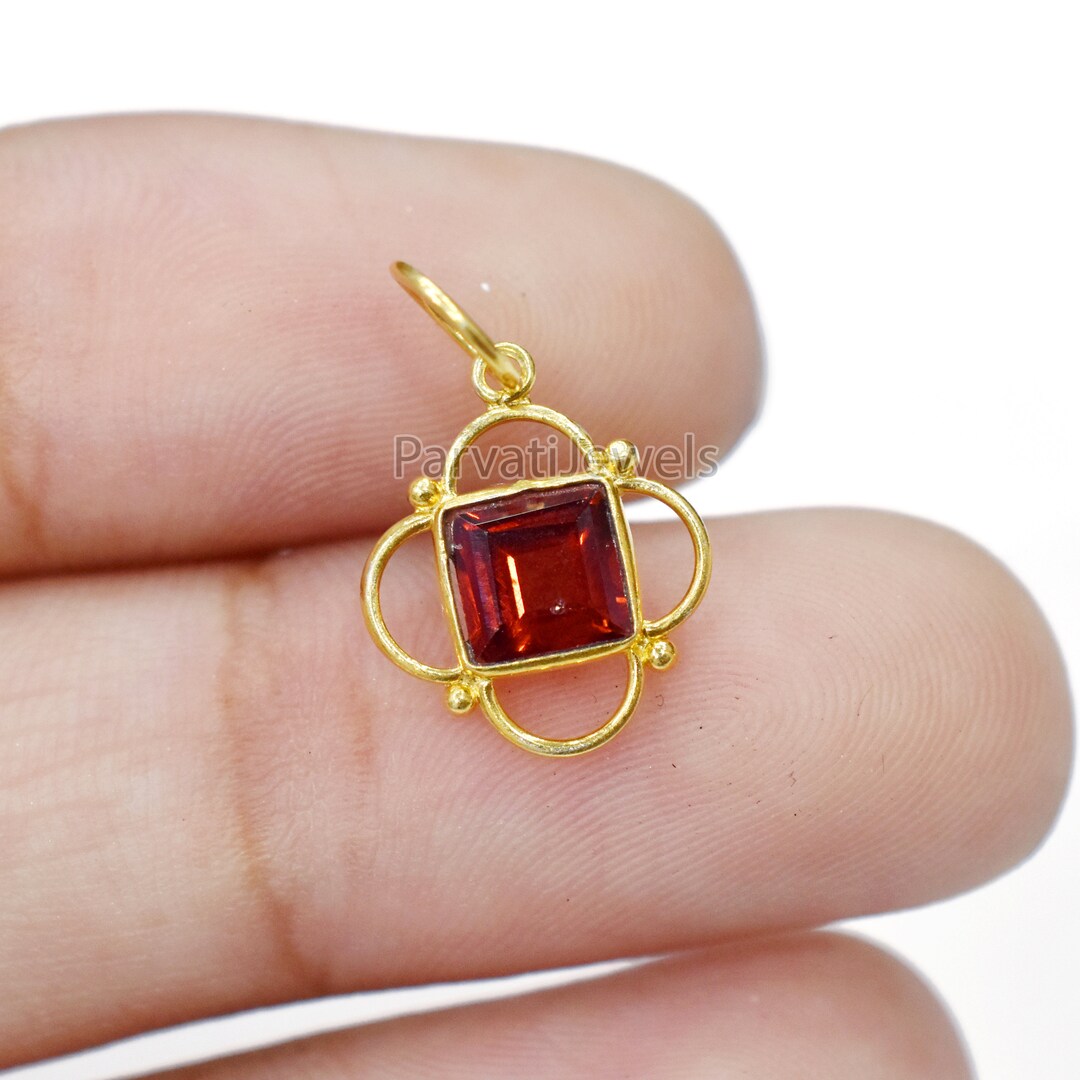 Natural Garnet Charm, 18k Solid Gold Charm, AA Garnet Charm, Gold Charm ...