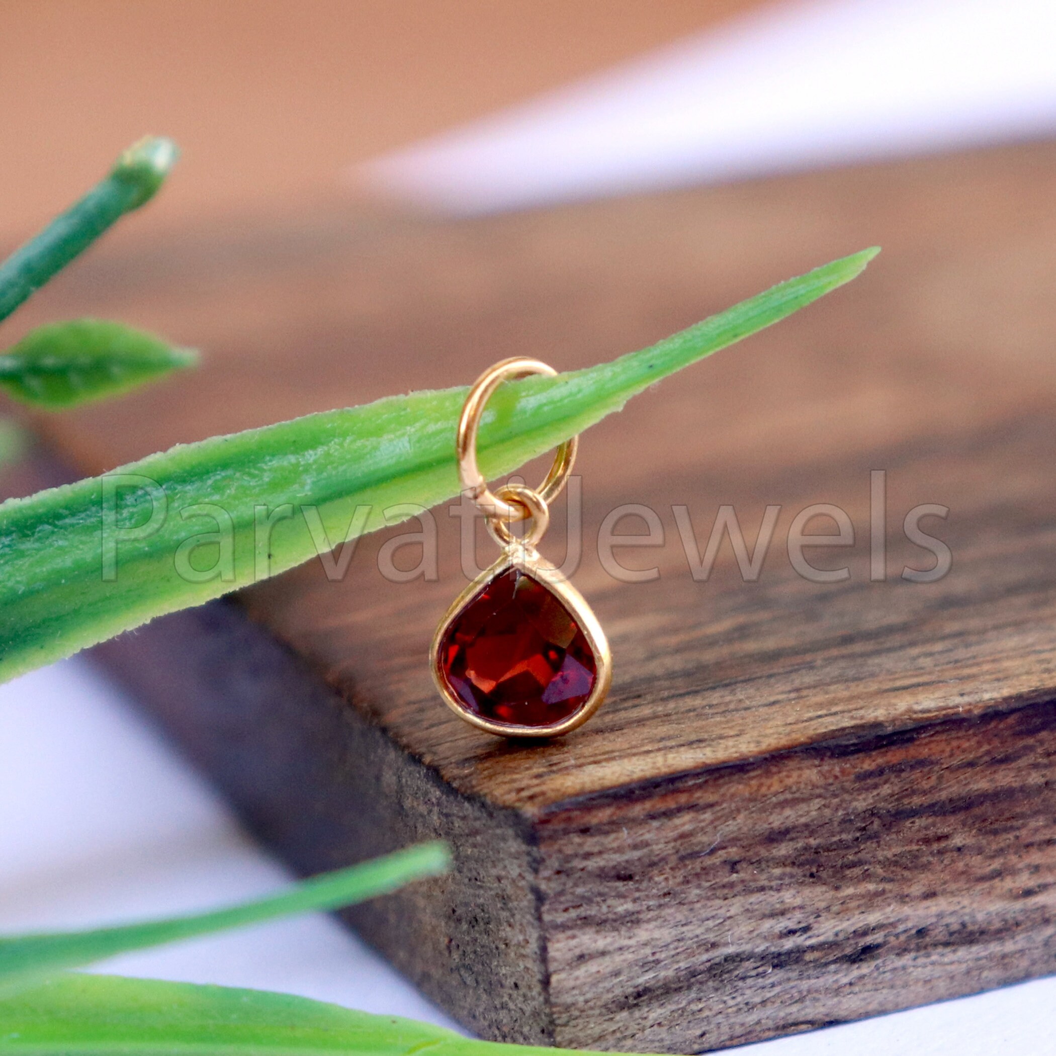 Garnet Charm, 18k Solid Gold Charm, Natural Garnet Charm, Gold Charm ...