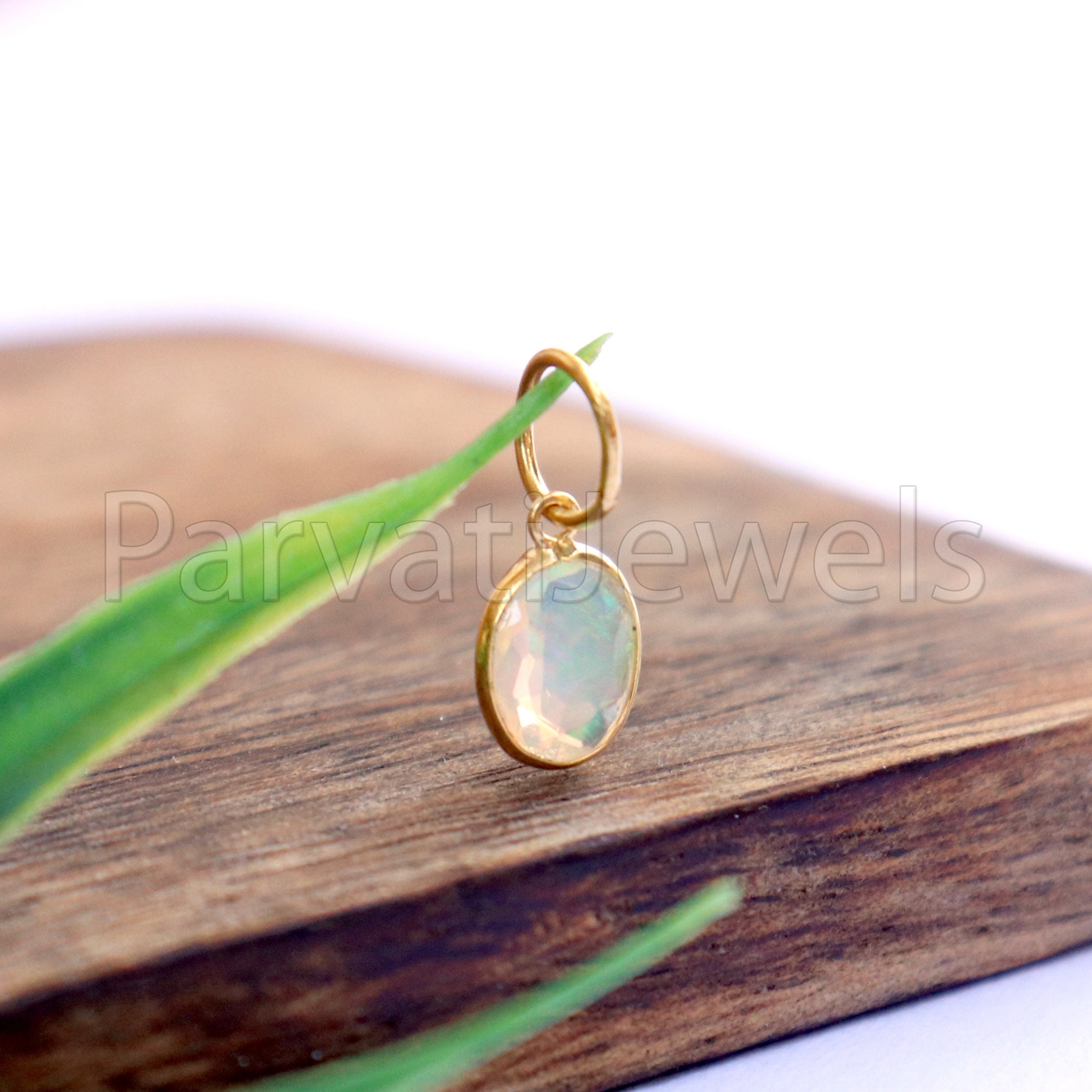 Ethiopian Opal Charm 18k Solid Gold Charm Faceted Opal - Etsy