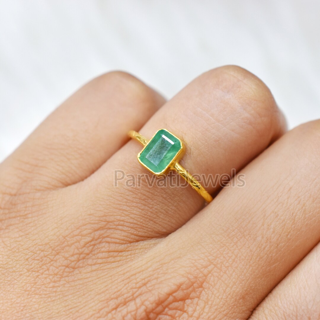 Natural Emerald Gemstone 14k & 18k Solid Gemstone Ring Jewelry, Solid Gold Emerald Ring, Solid ...