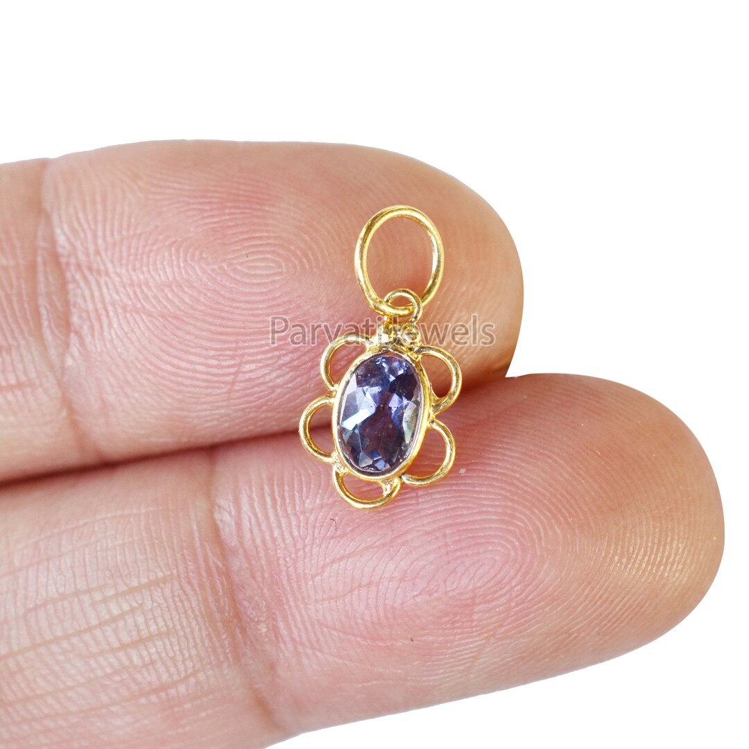 1 Pc 18K Solid Gold Oval Shape Charm, 18K Solid Gold Charm, Iolite ...