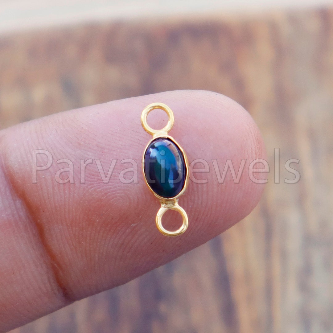 Chalama Black Opal Connector Charm, 18k Solid Gold Connector, Natural ...