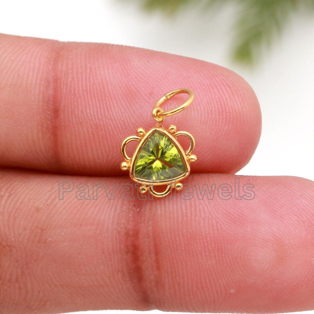 Natural Peridot Gold Charm, 18k Solid Gold Charm, AA Peridot Charm ...