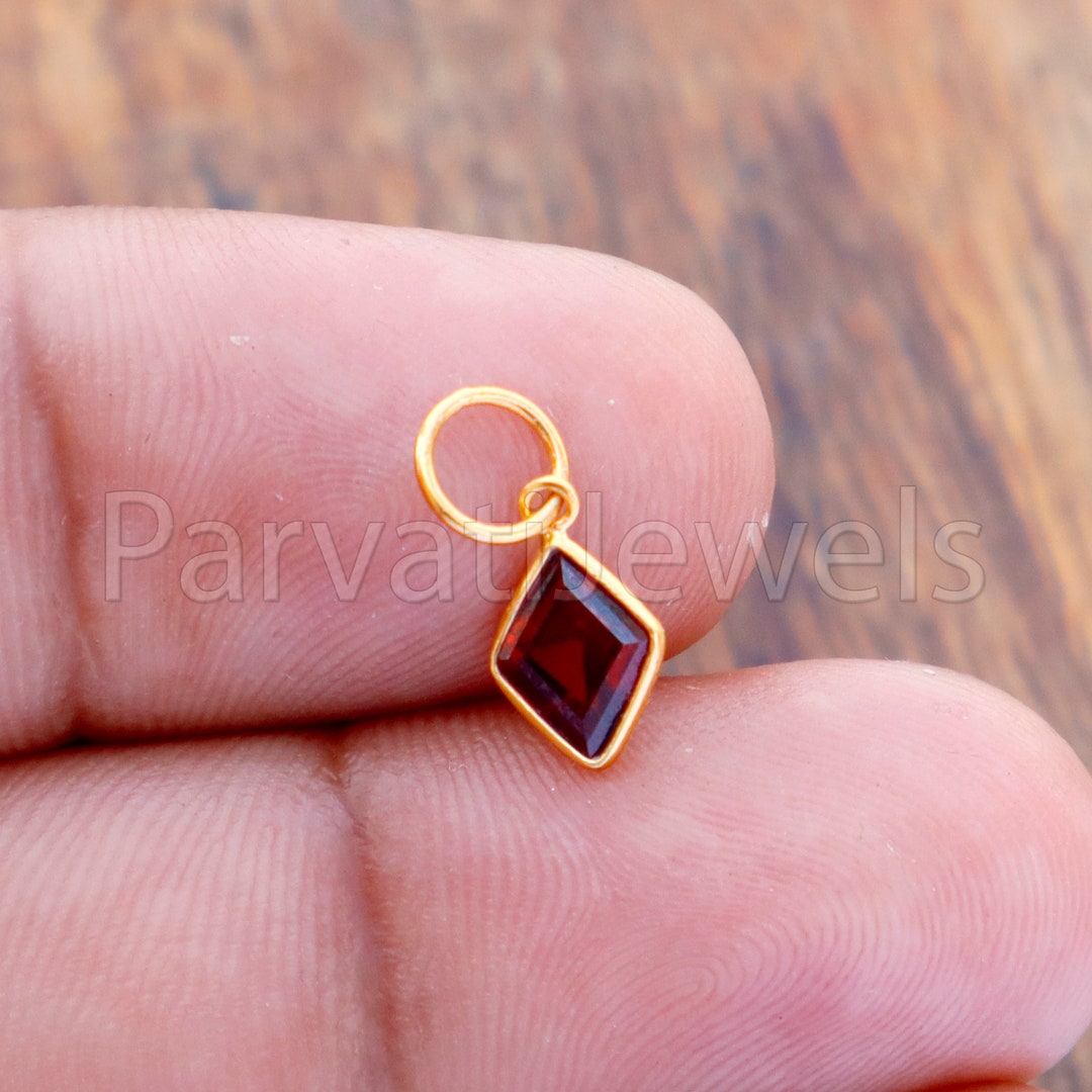 AA Garnet Charm, 18k Solid Gold Charm, Natural Garnet Gold Charm, Gold ...