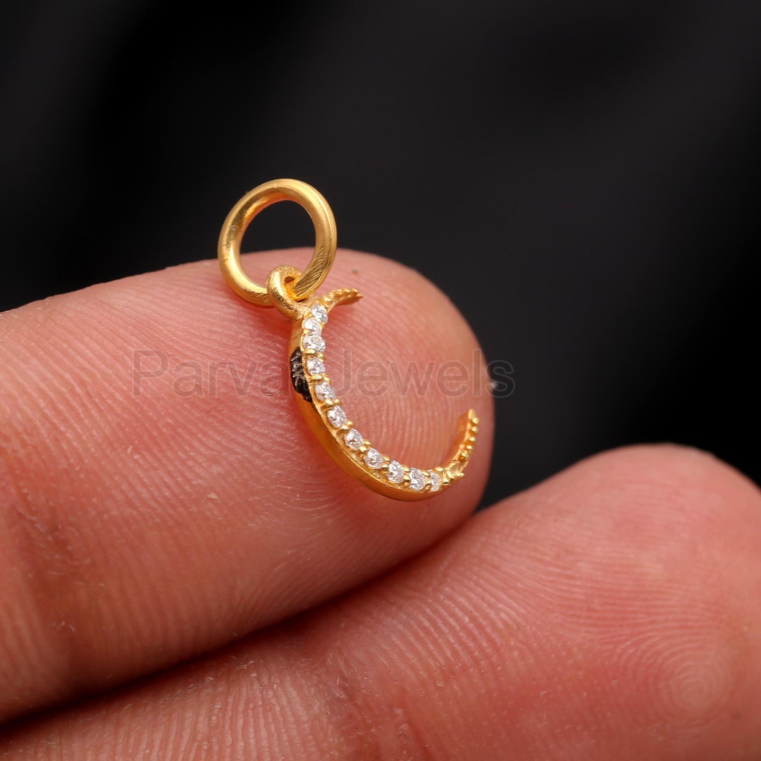 Solid 14K Gold Natural Half Moon Diamond Charm, Handmade Gold Charm ...