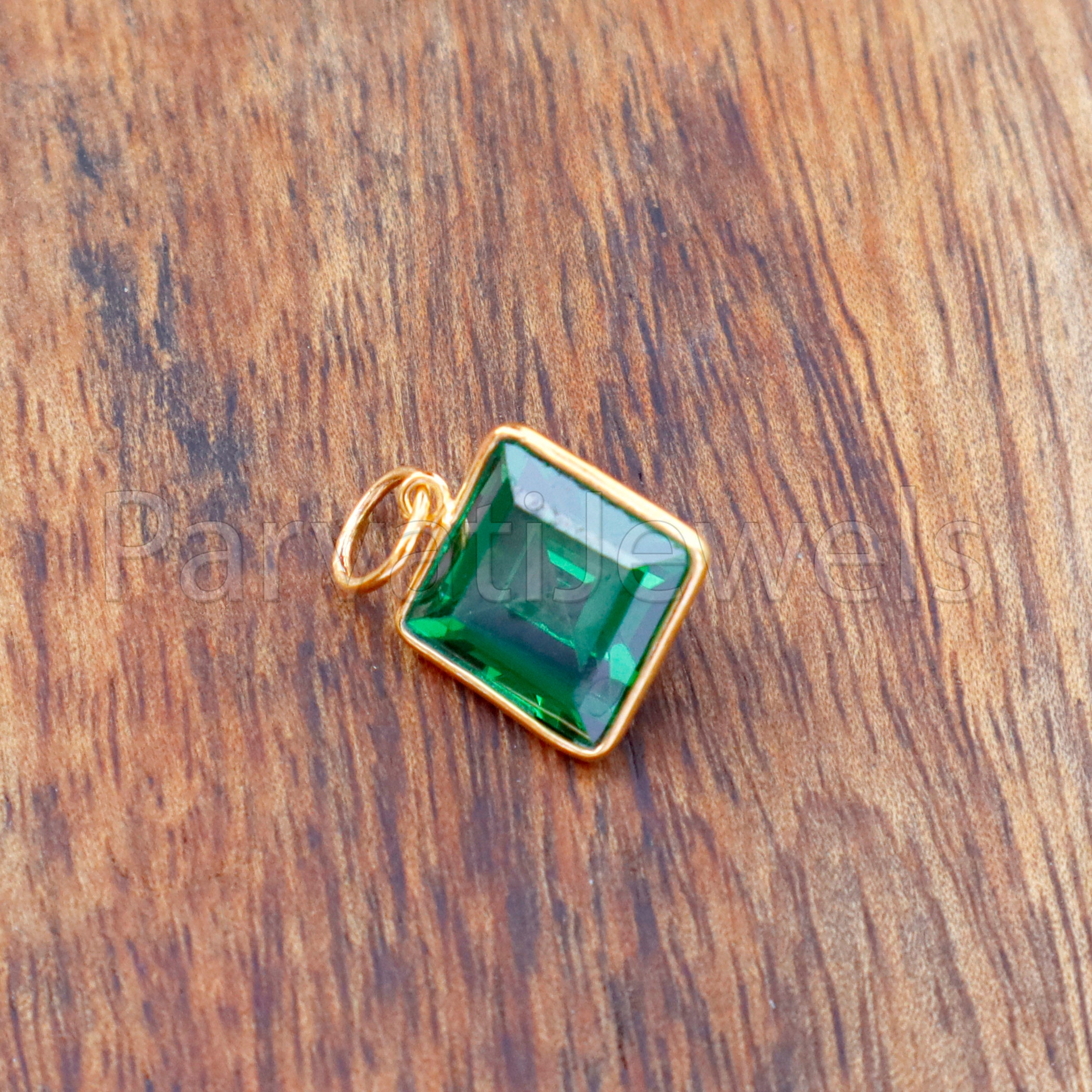 Emerald Charm 18k Solid Gold Charm Lab Created Emerald - Etsy