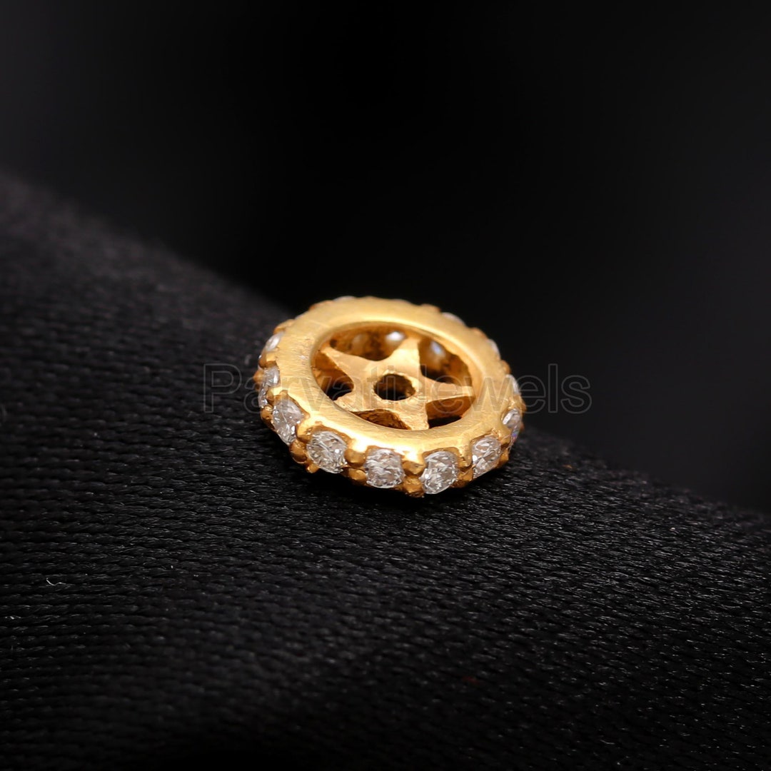 Natural Pave Diamond Rondelle Finding, Solid 14K Gold Wheel Finding ...