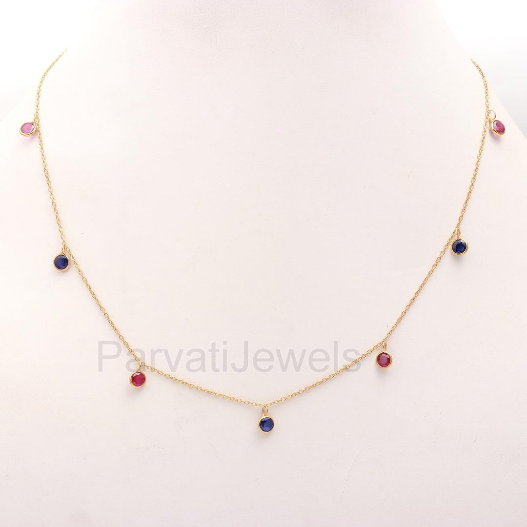 AA Ruby With Sapphire Necklace, 18k Solid Gold Necklace, Sapphire ...